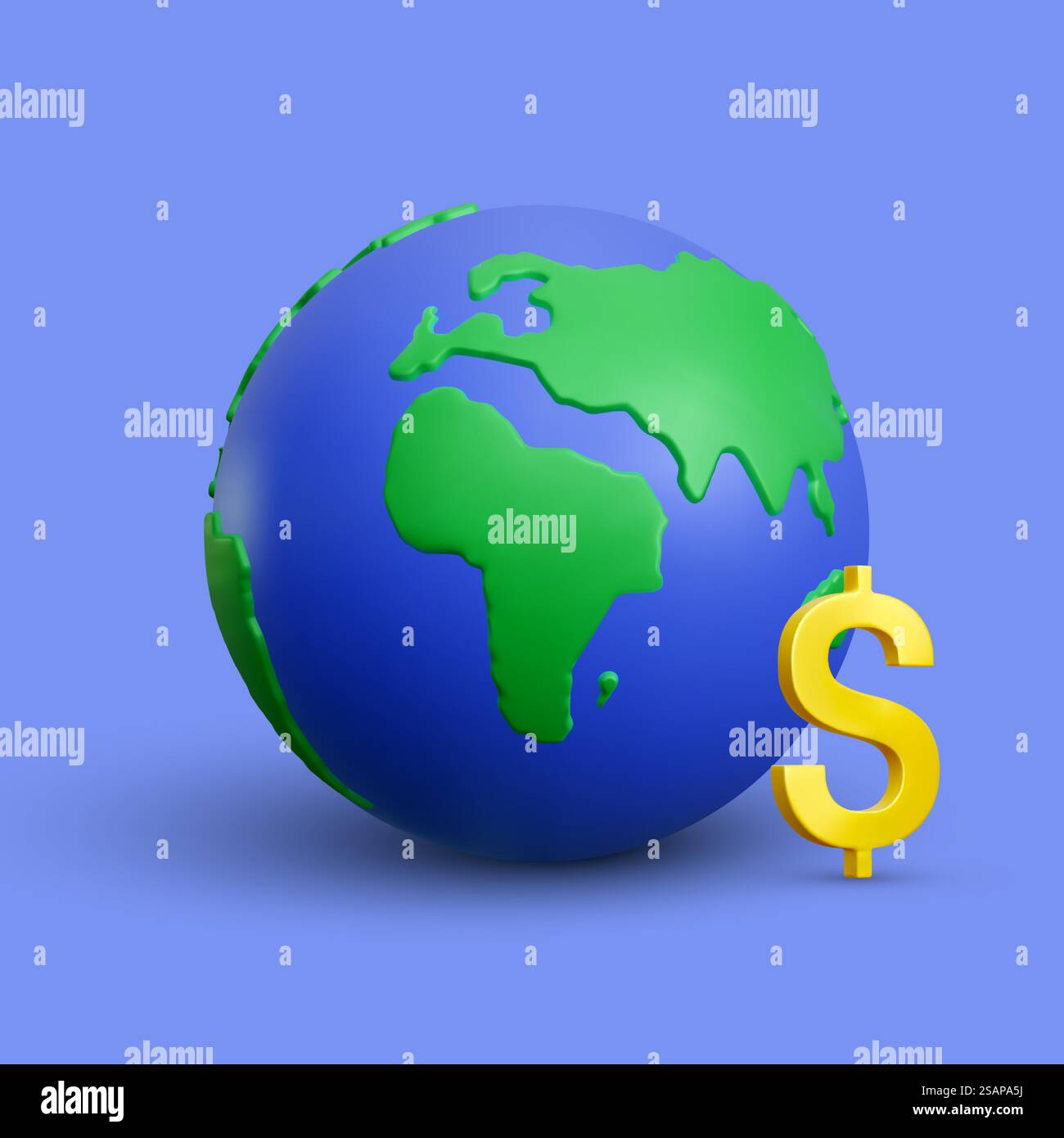 Realistic 3d planet Earth with dollar sign on blue background. Vector ...
