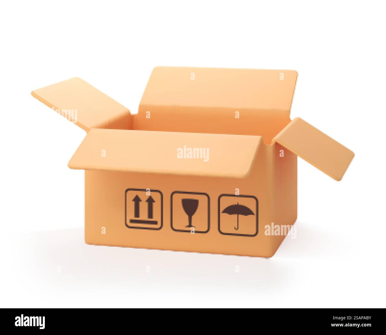 3D cardboard open box isolated on white background. Delivery cargo box ...