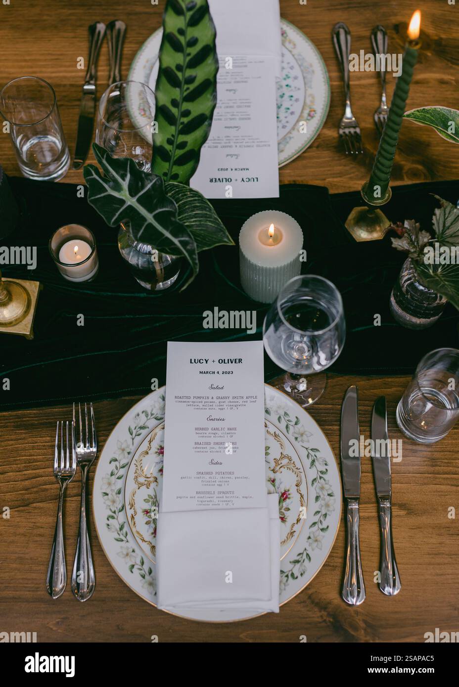 A beautifully arranged dinner table is set for a special gathering ...