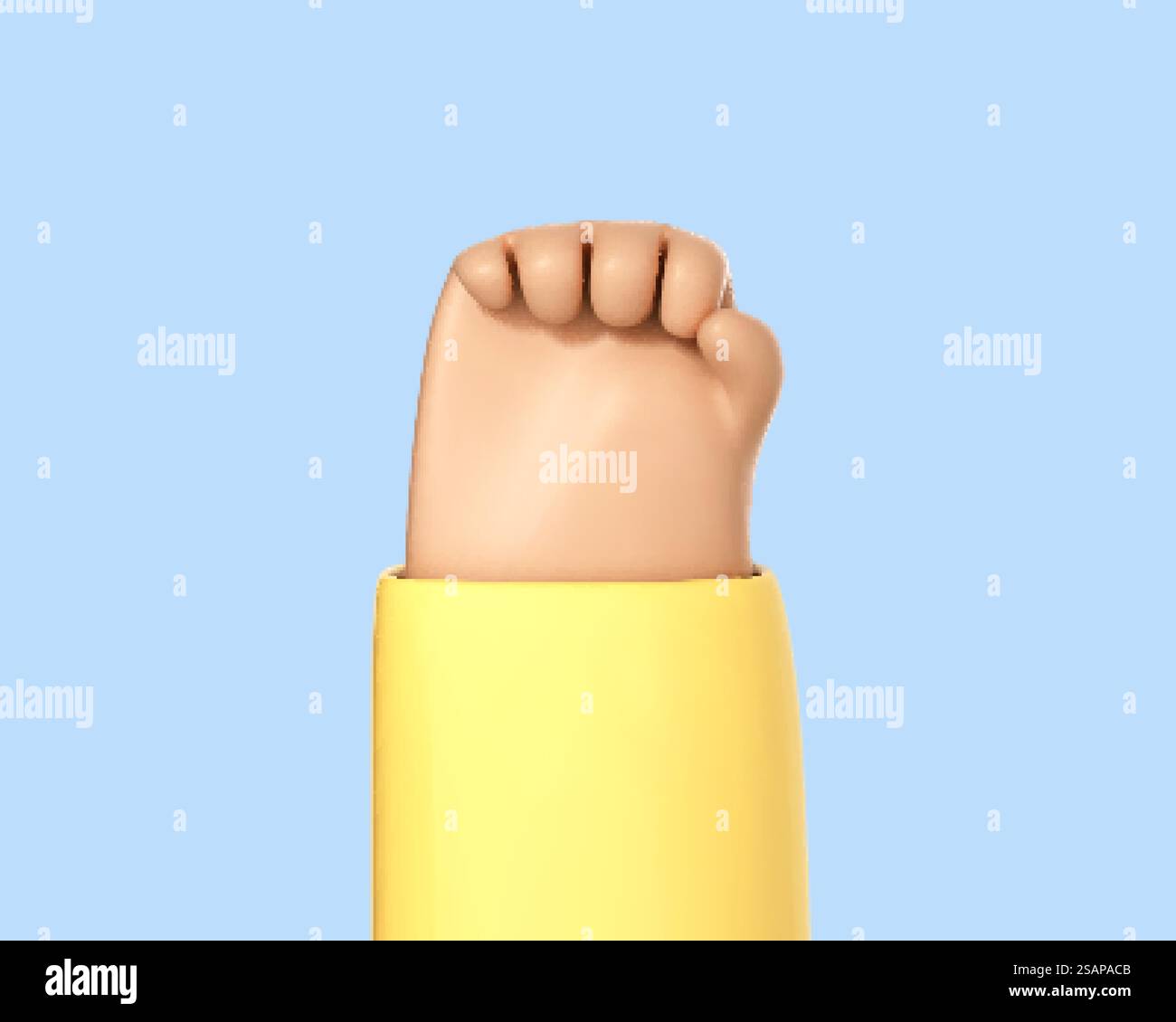 3D cartoon human hand fist isolated on blue background. Symbol of fight ...