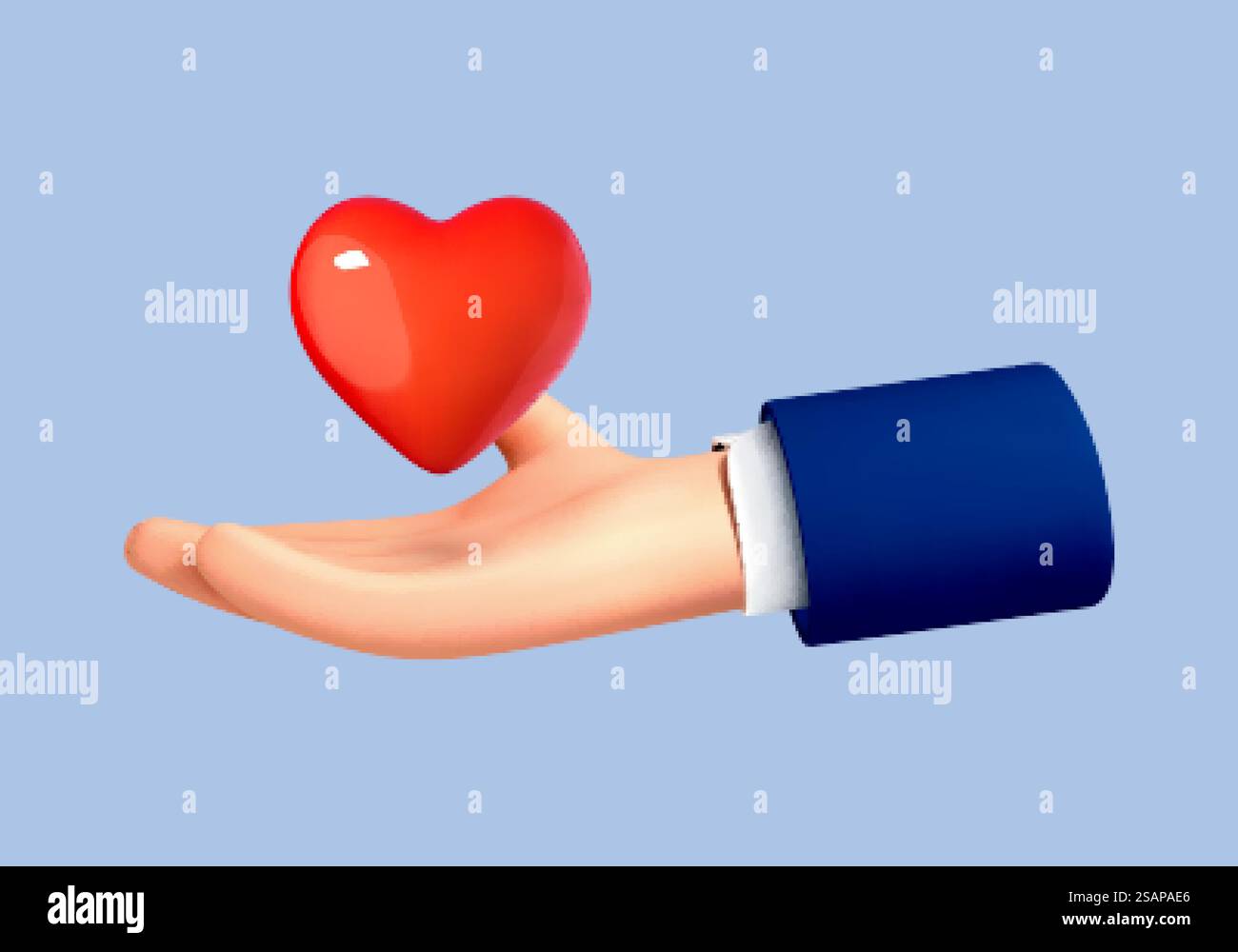 3d cartoon icon red heart in hand. Vector cartoon hand holding heart ...