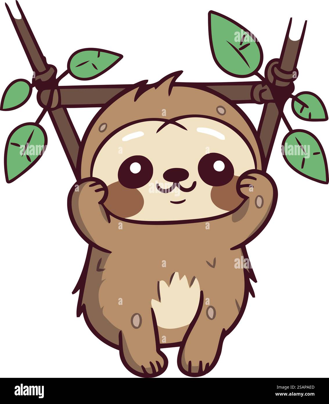 Cute sloth hanging on a tree branch. vector illustration Stock Vector ...