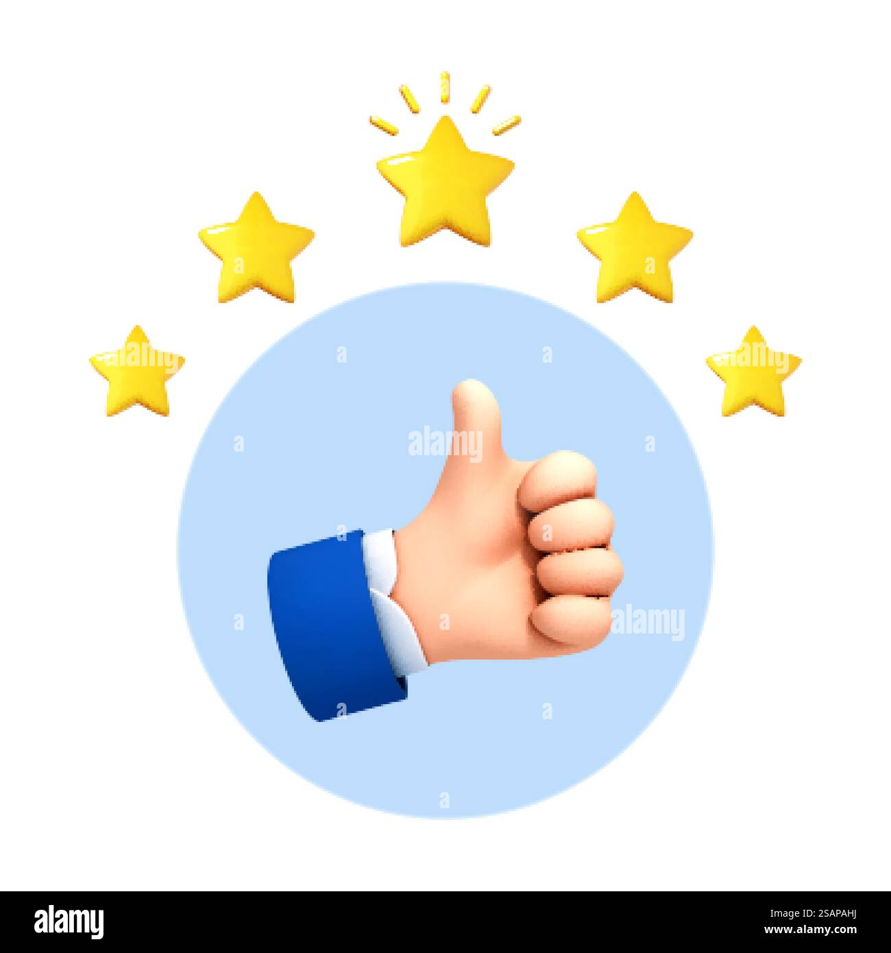 3D cartoon hand thumb up for success or good feedback. Five star rating ...