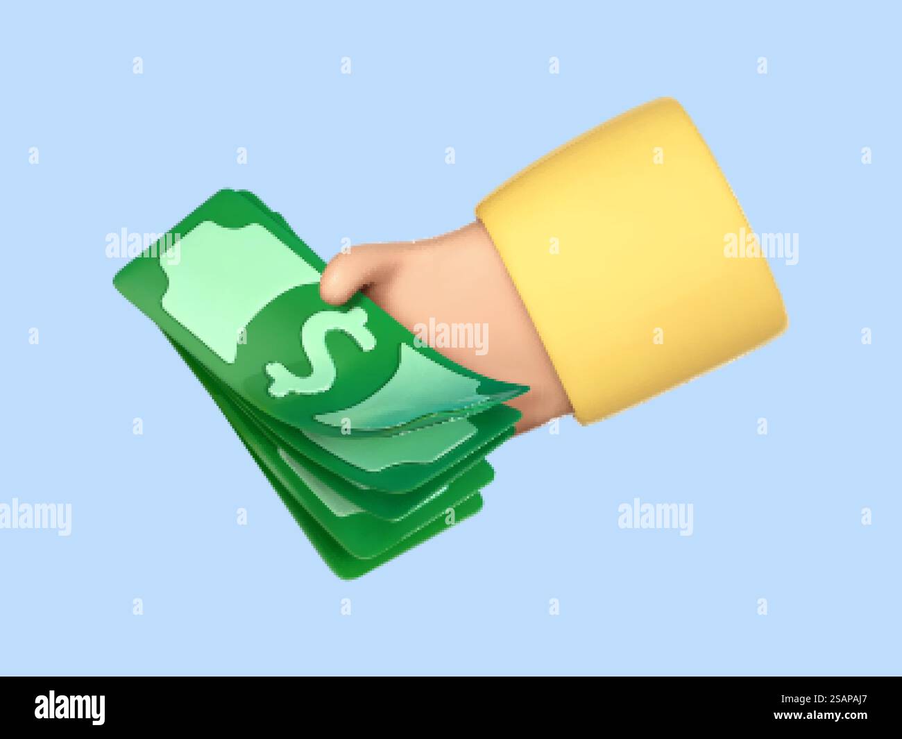 3D cartoon hand holding dollar bills. Concept of financial operation ...