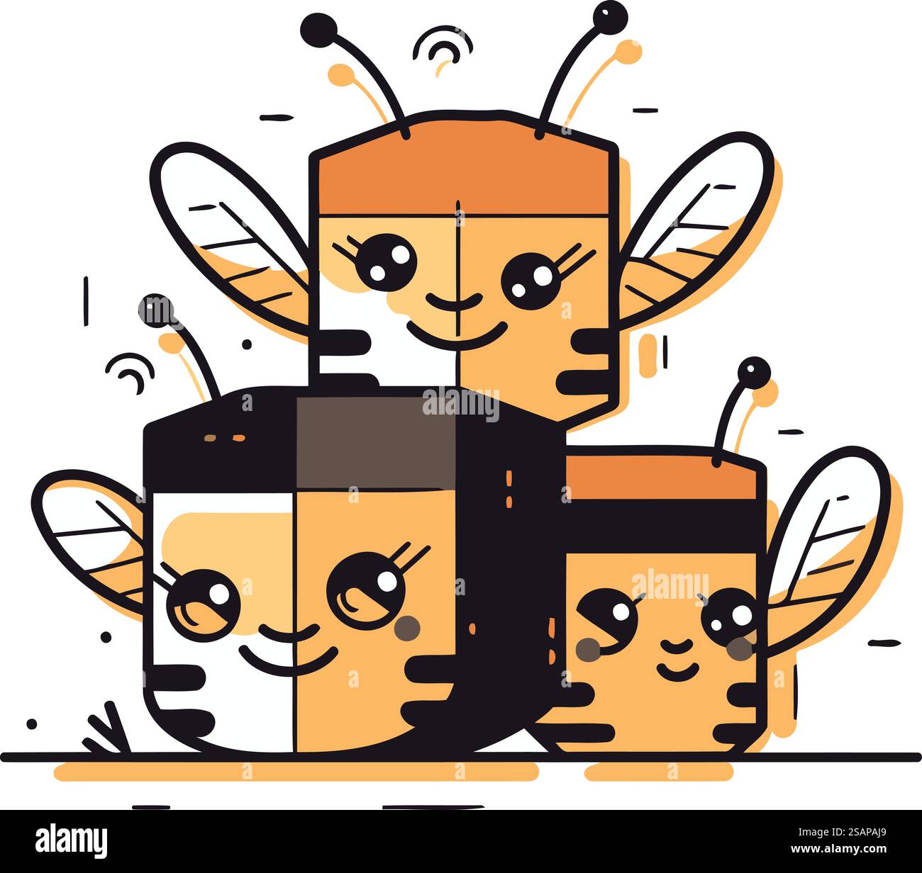 Cute little bee cartoon character. Vector illustration in thin line ...