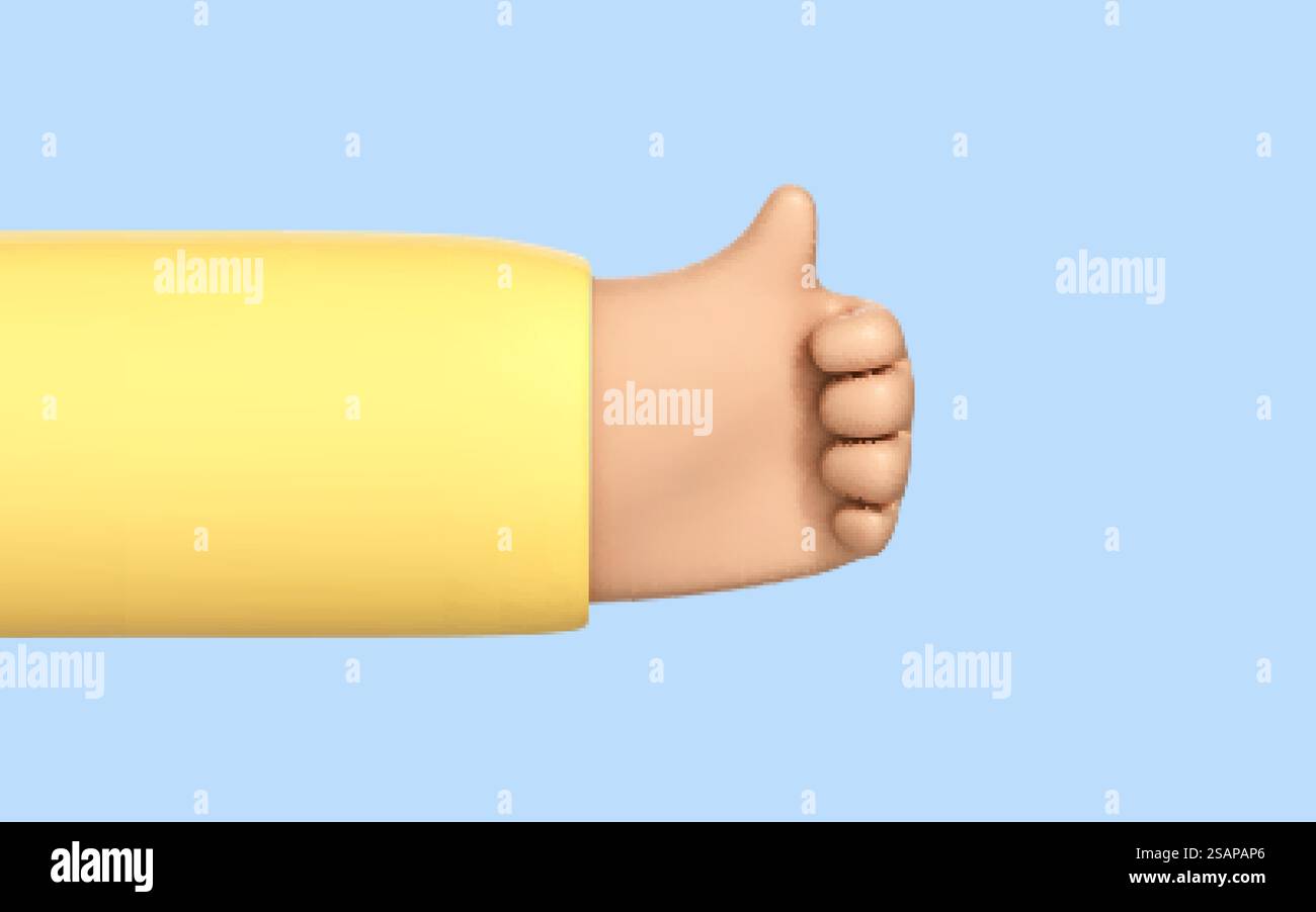 3D cartoon thumb up isolated on blue background. Hand gesture of like ...