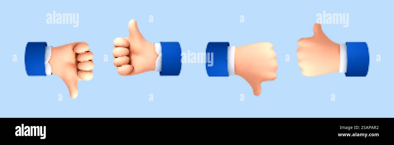 3D cartoon hand with thumb up and down gesture. Vote or rating signs ...
