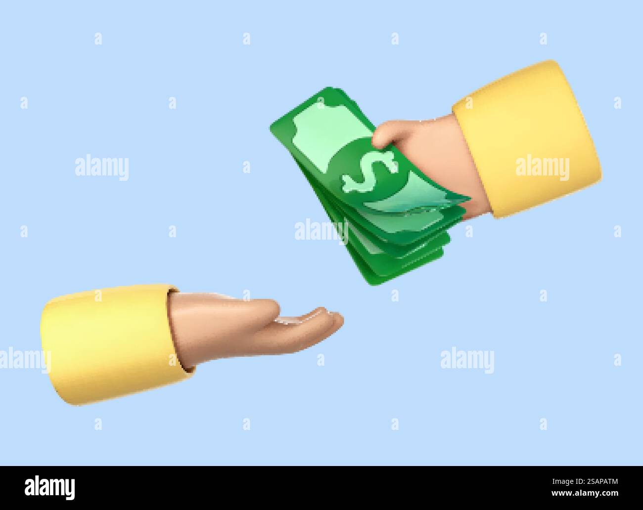 3D cartoon human hand giving money to other hand. Pay for something ...