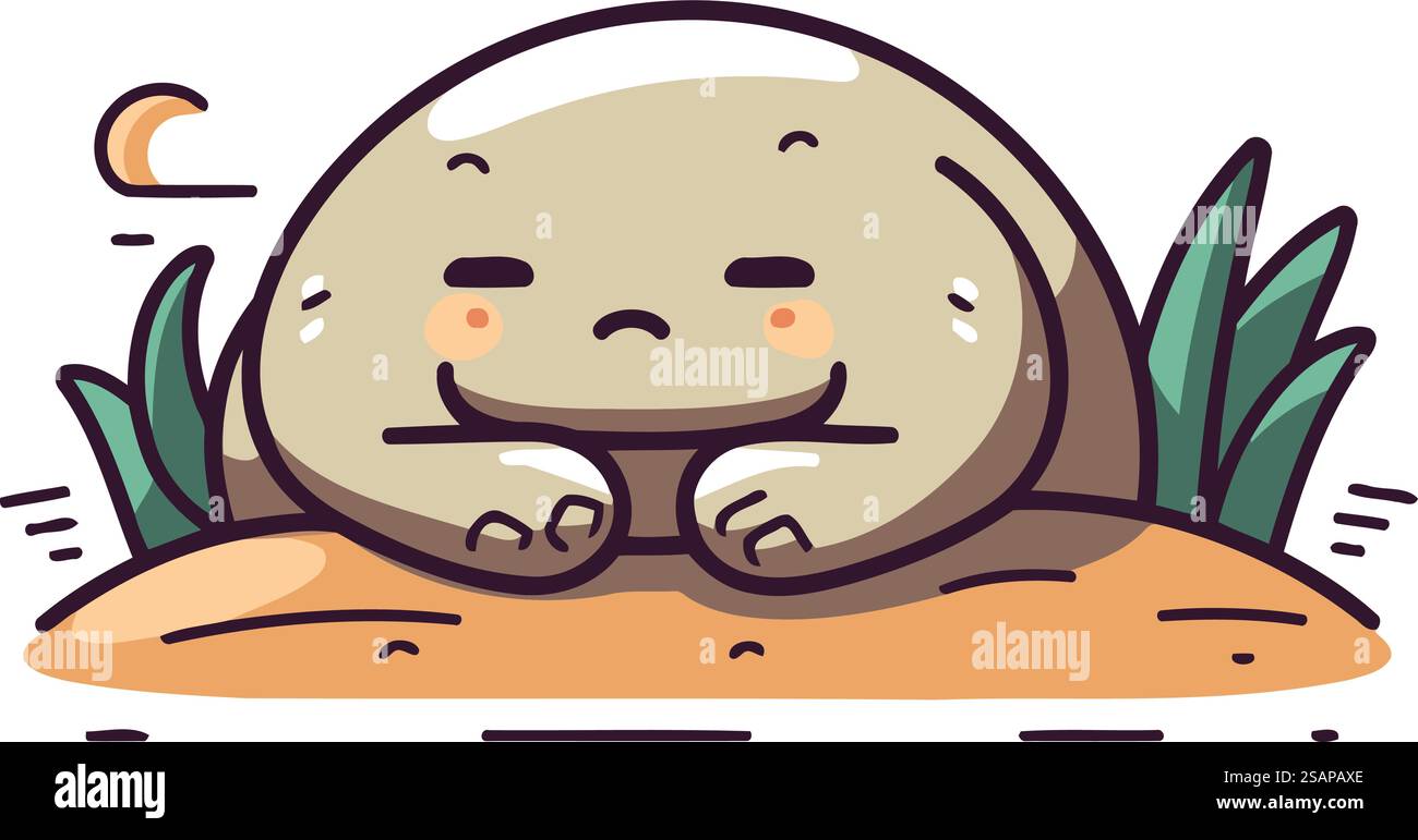 Cute stone sleeping on the ground. Vector illustration in cartoon style ...
