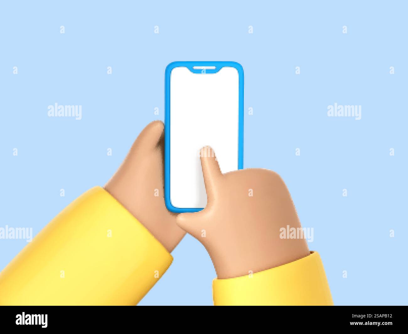 3D cartoon human hands with smartphone with blank screen isolated on ...