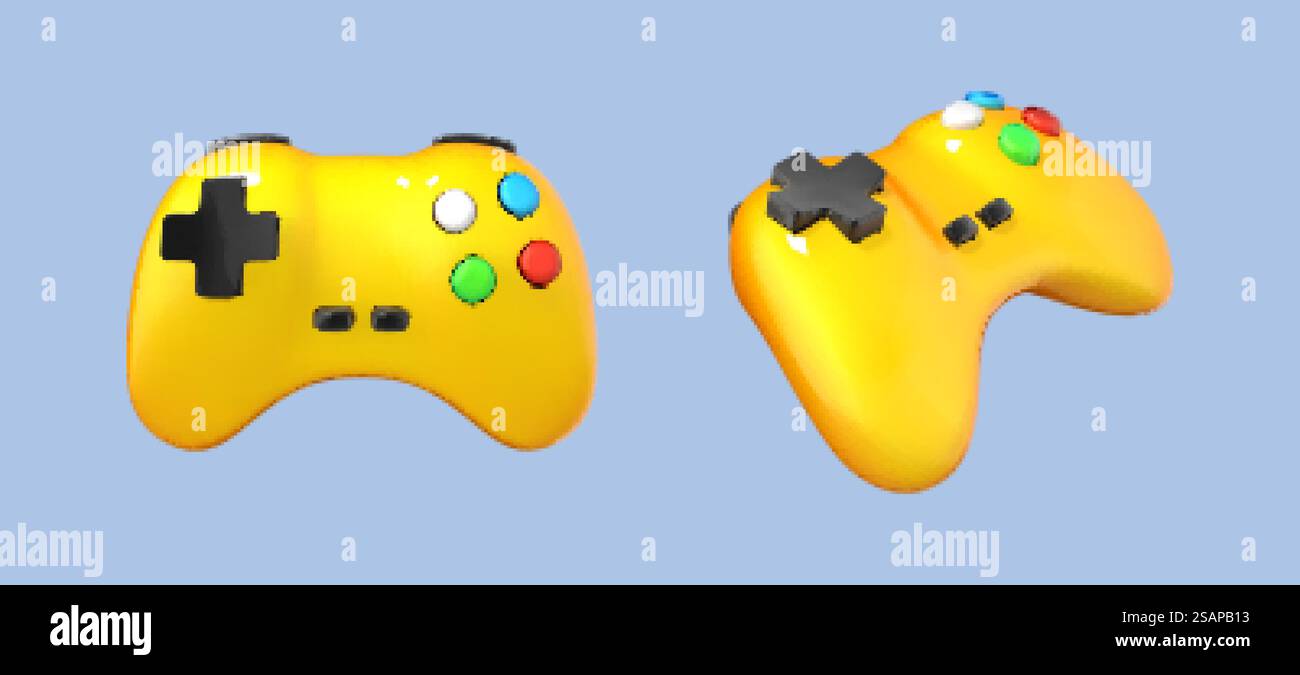 3D realistic gamepad. Wireless controllers isolated on blue background. Computer gaming. 3d ...