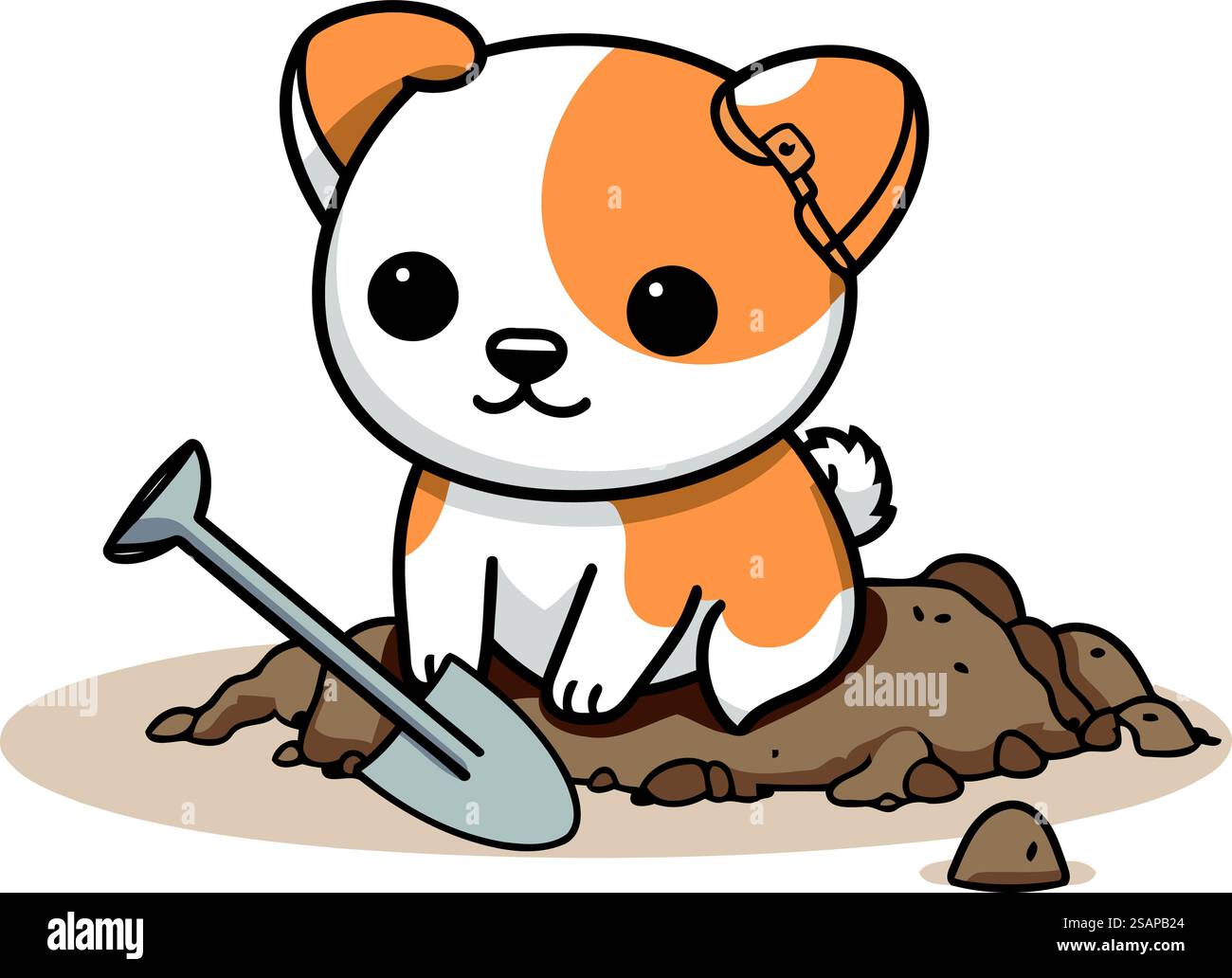 Cute dog digging a hole in the ground. Vector illustration Stock Vector ...