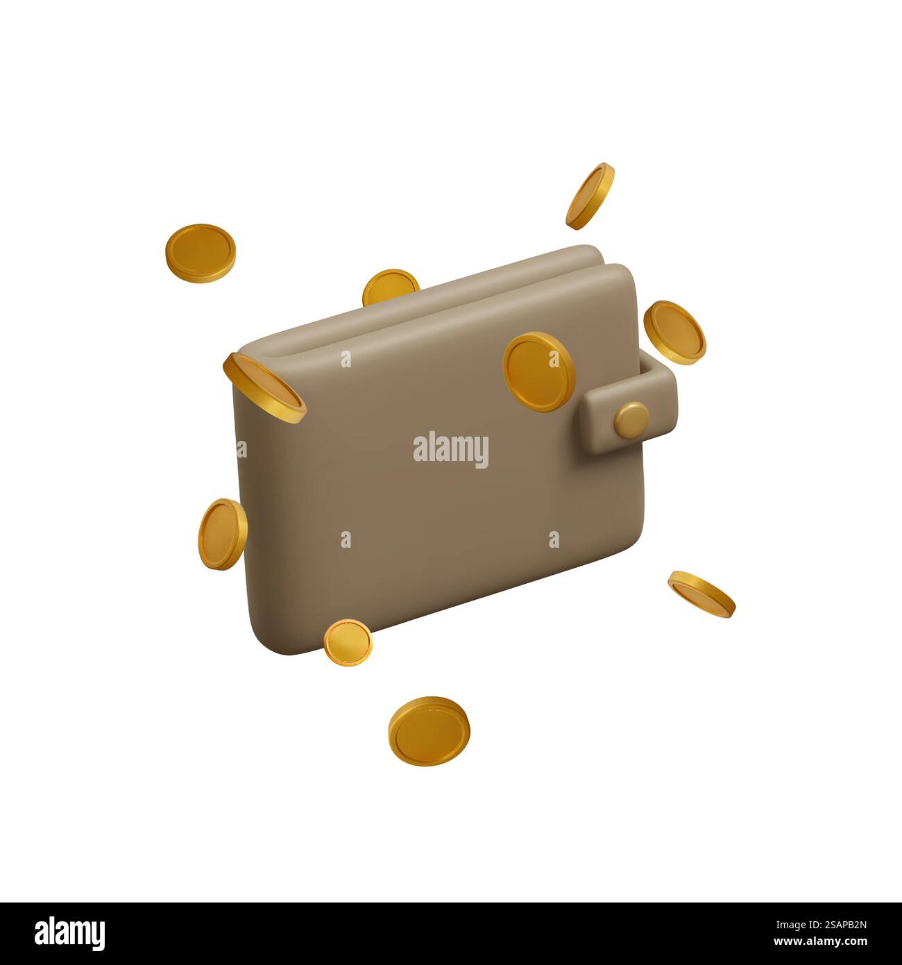 Wallet with flying golden coins in realistic cartoon style. 3D design ...