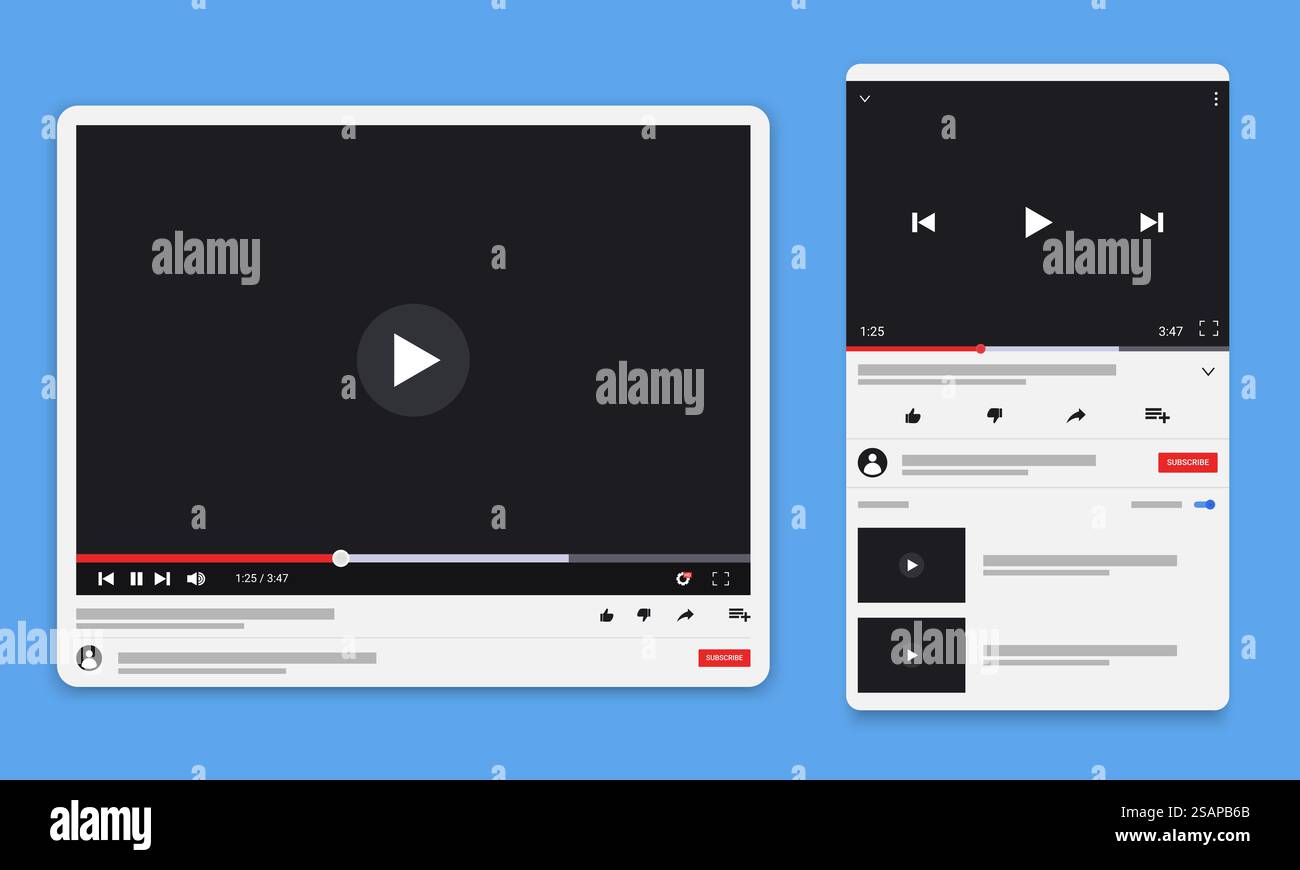 Desktop web video player, modern social media interface design template ...