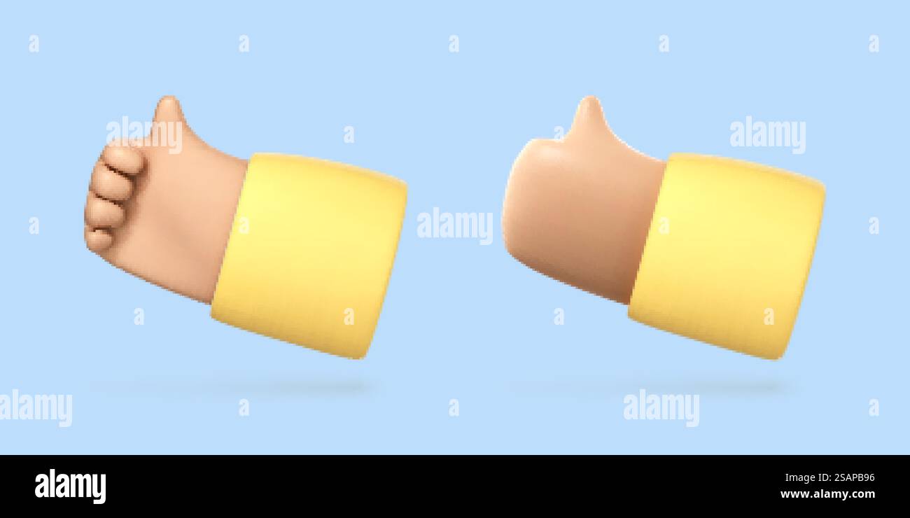 3D cartoon thumb up hand gesture isolated on blue background. Hand ...