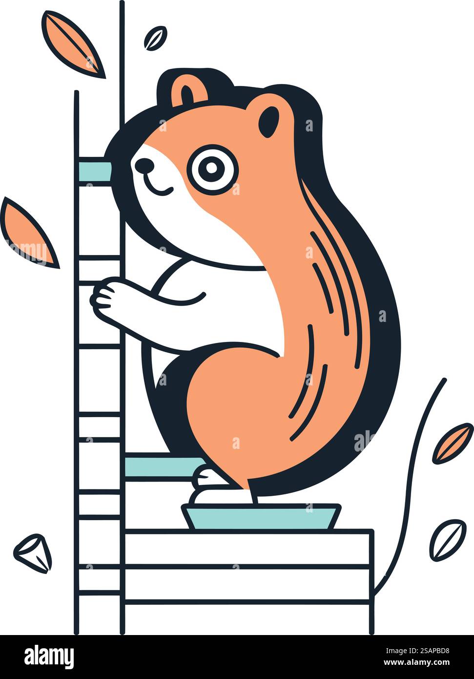 Cute squirrel climbing a ladder. Vector illustration in flat style ...