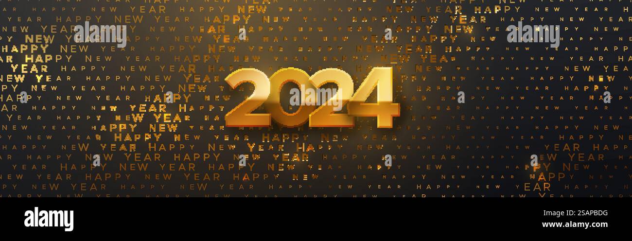 Happy New 2024 Year. Vector holiday illustration. Seasonal festive banner design. Black ...