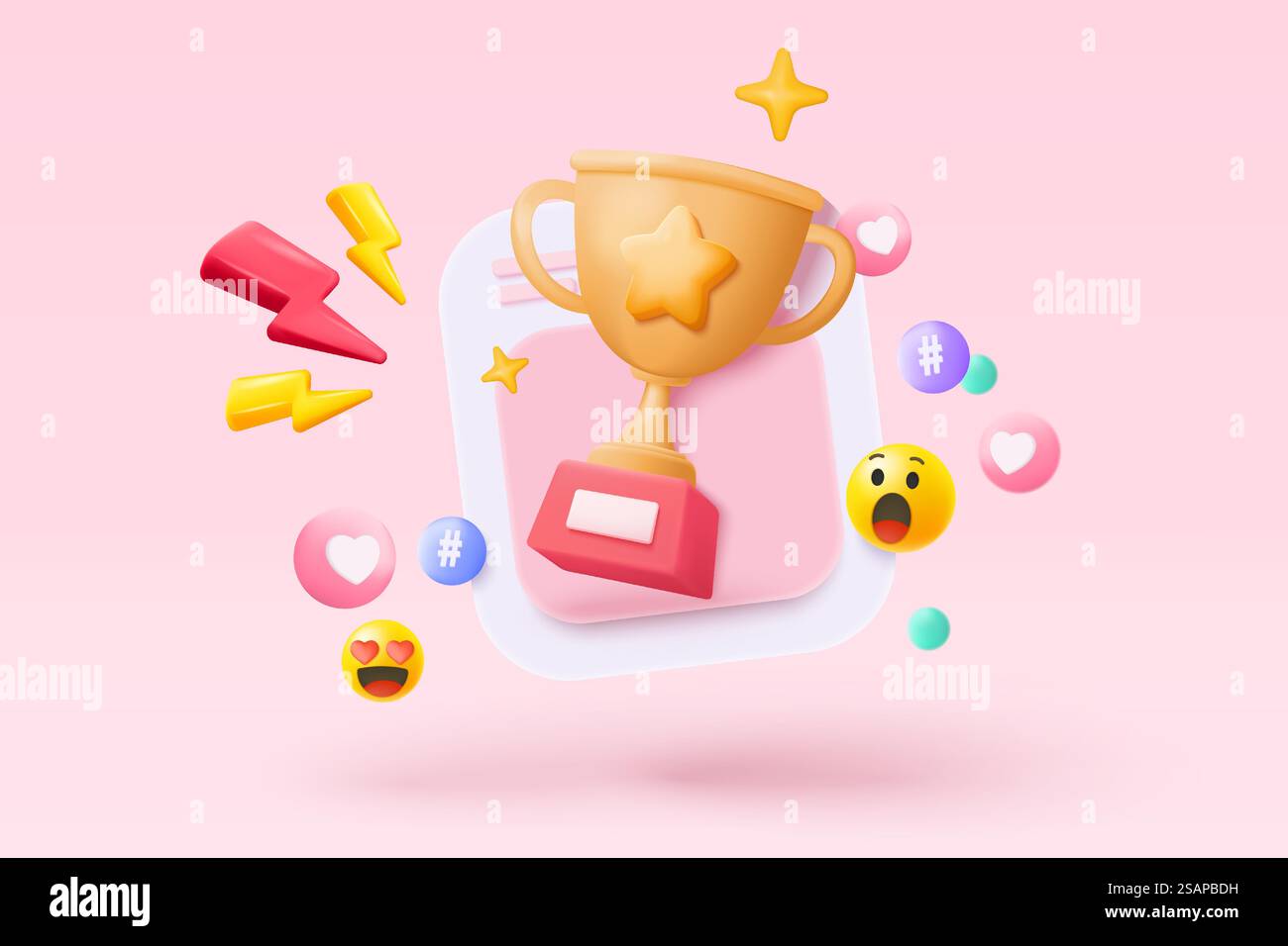 3d winners prize with golden cup, gold winners stars for rewards ...