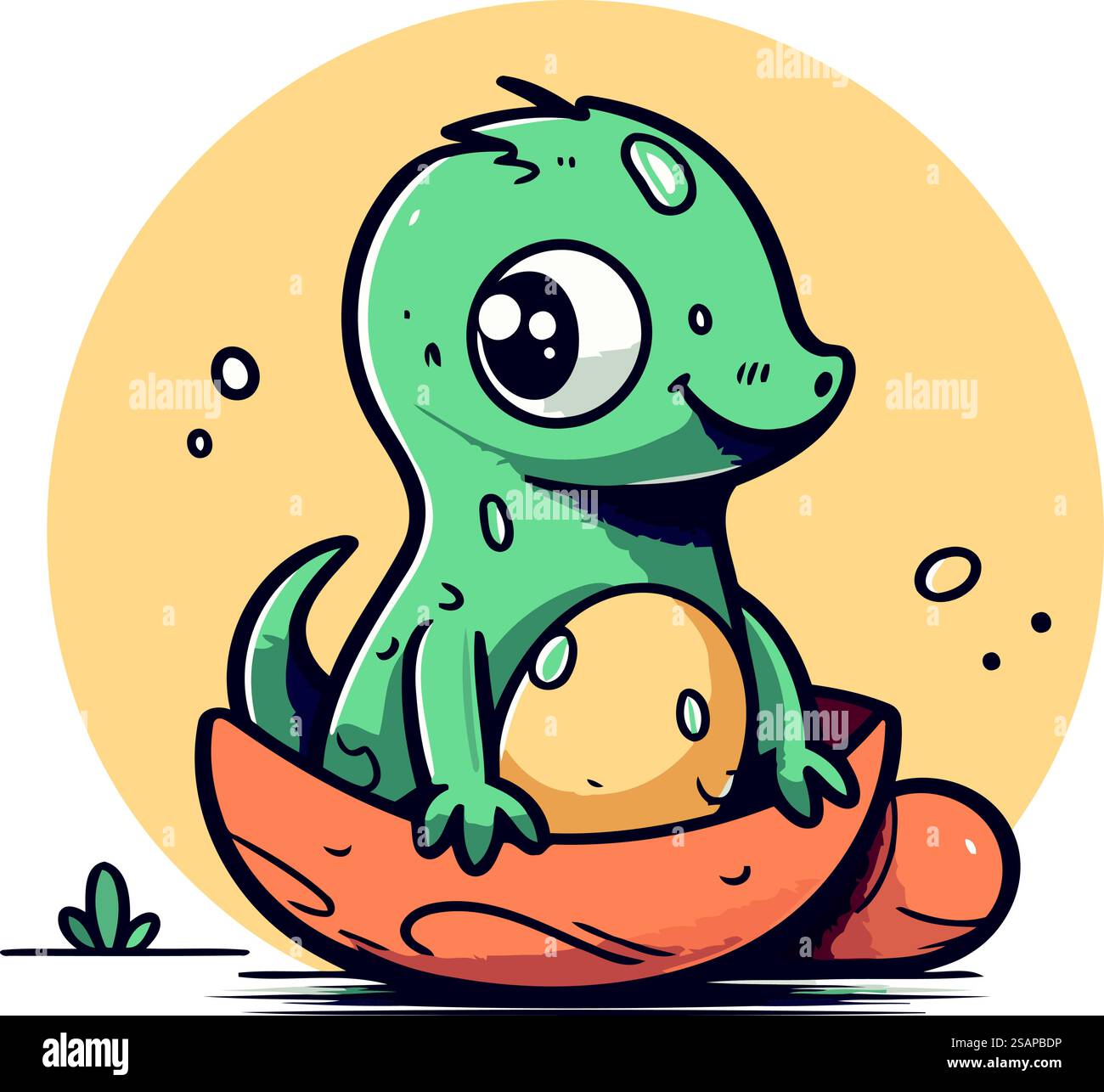 Cute cartoon crocodile sitting in egg basket. Vector illustration Stock ...