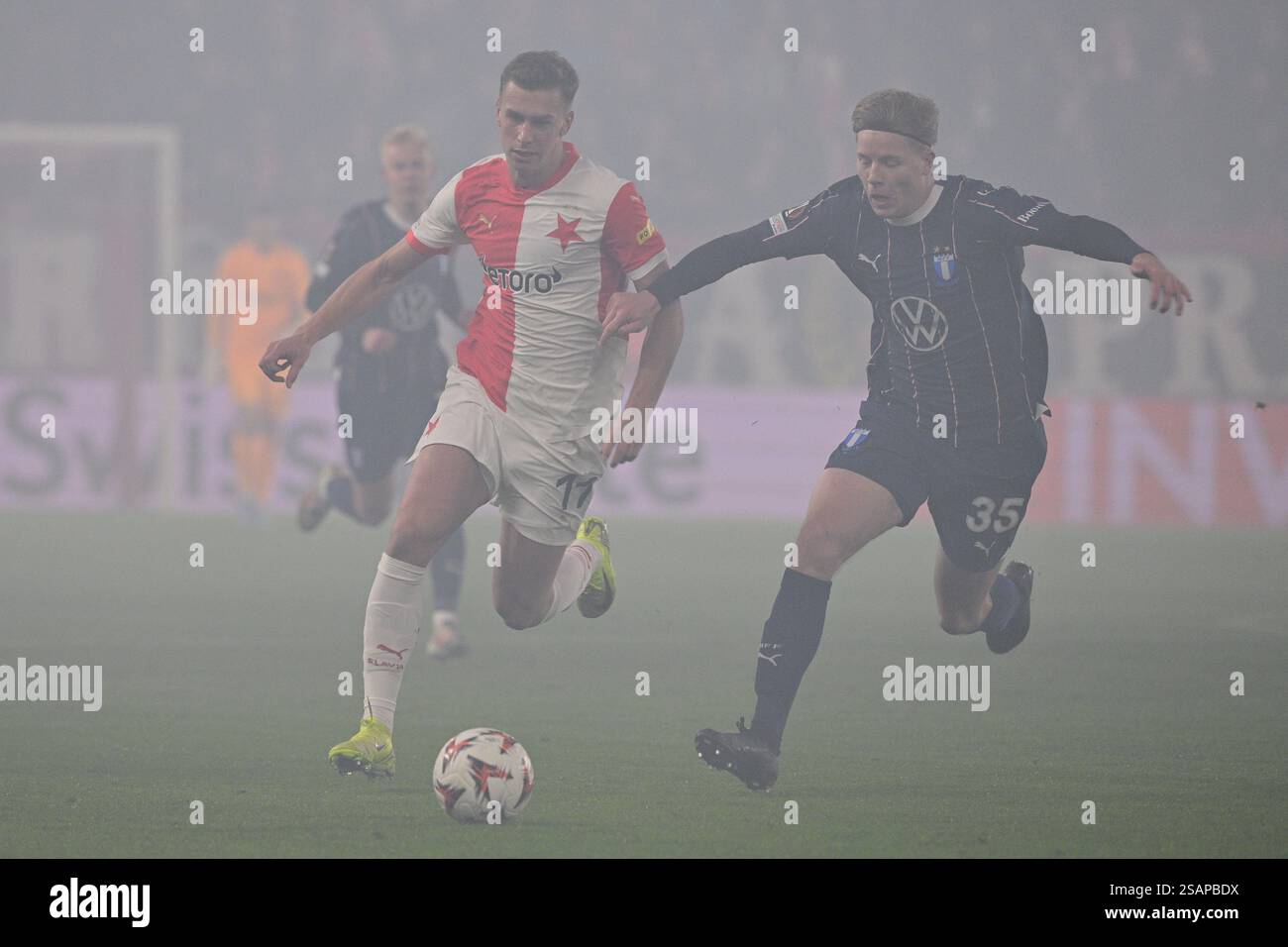 Prague, Cz. 30th Jan, 2025. L-R Daniel Fila (Slavia) and Nils ...