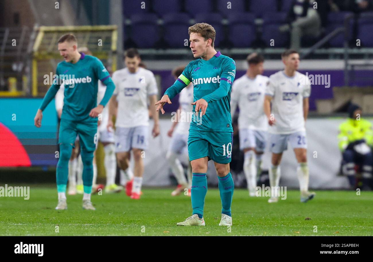 Brussels, Belgium. 30th Jan, 2025. Anderlecht's Yari Verschaeren looks dejected during a soccer ...