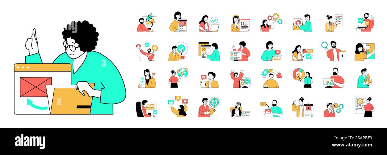 Marketing and development concept with people situations mega set in flat web design. Bundle ...