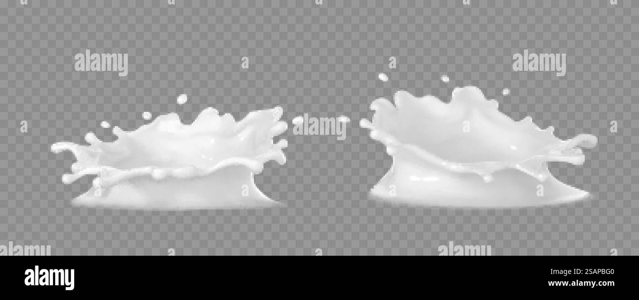 Milk crown splashes isolated on transparent background. Vector realistic milk splash Stock ...