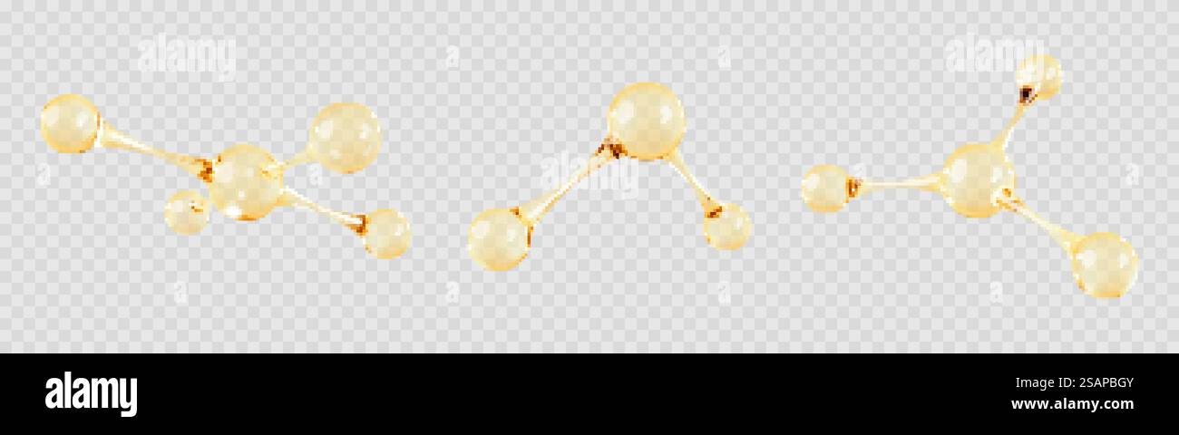 Set of gold oil molecule. 3D abstract molecular structures isolated on ...