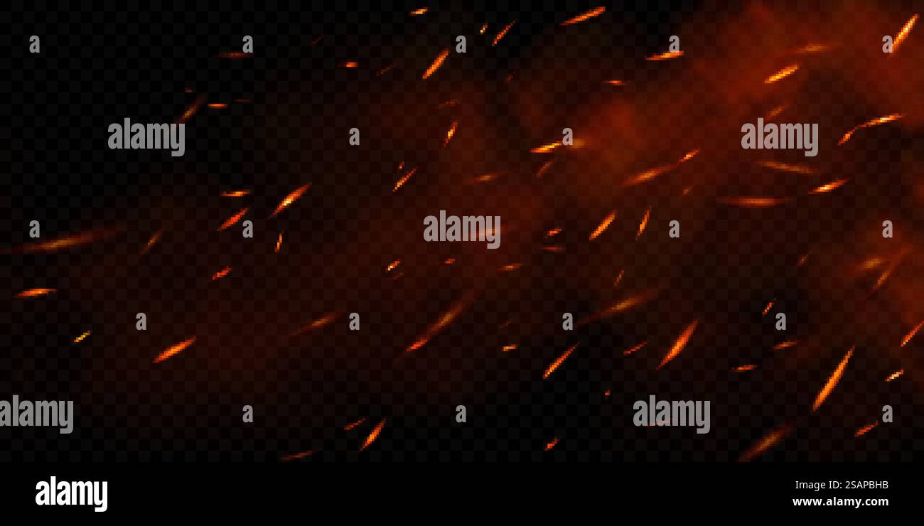 Realistic fire sparks on transparent background. Vector illustration of ...
