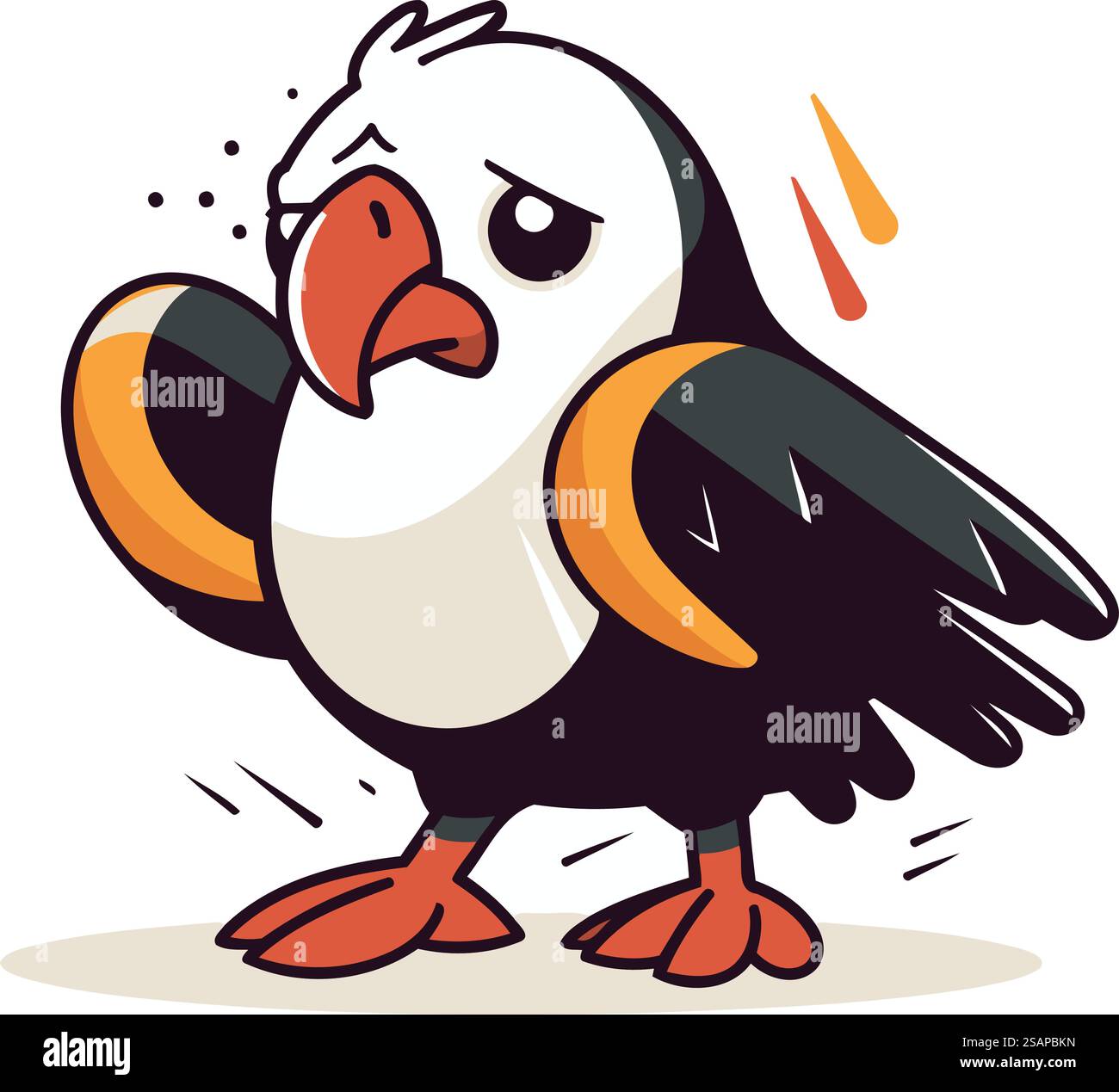 Cartoon vector illustration of a cute cartoon black and white parrot ...