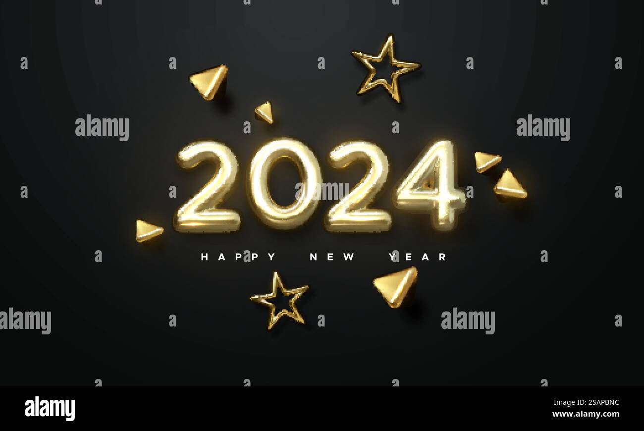 Happy New 2024 Year. Holiday vector illustration of golden metallic ...