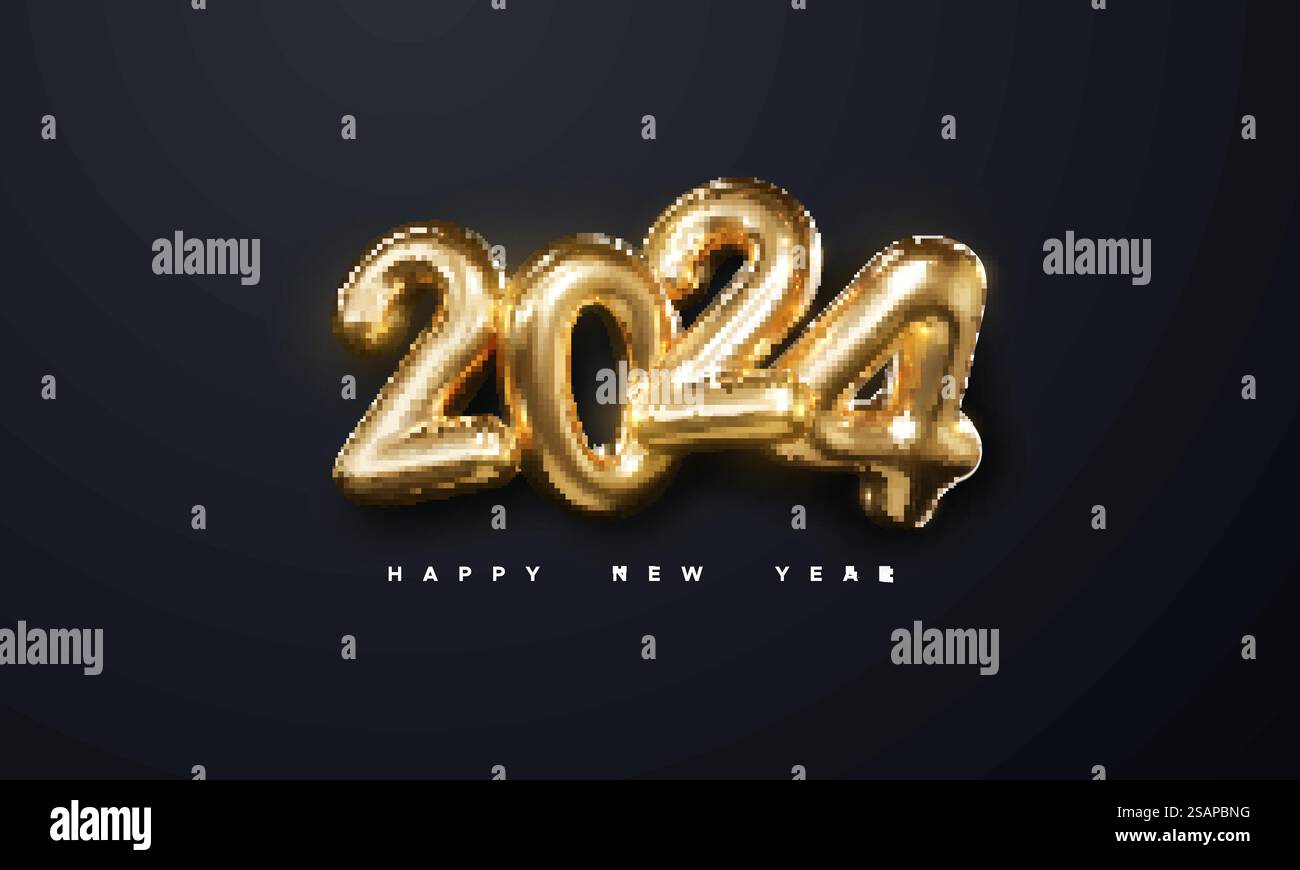 Happy New 2024 Year. Holiday vector illustration of golden metallic numbers 2024 isolated on ...