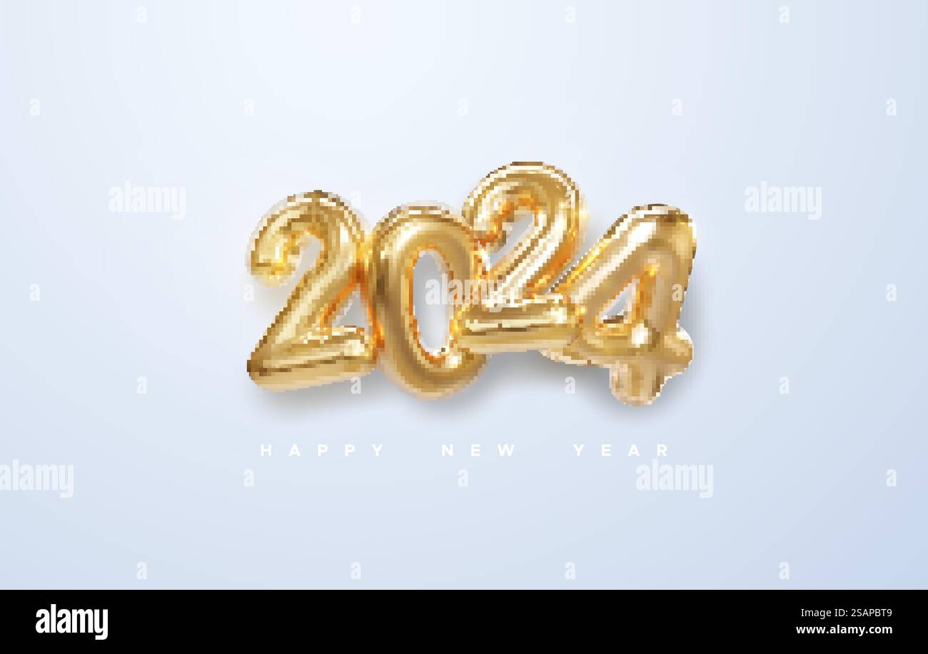 Happy New 2024 Year. Holiday vector illustration of golden metallic numbers 2024 isolated on ...