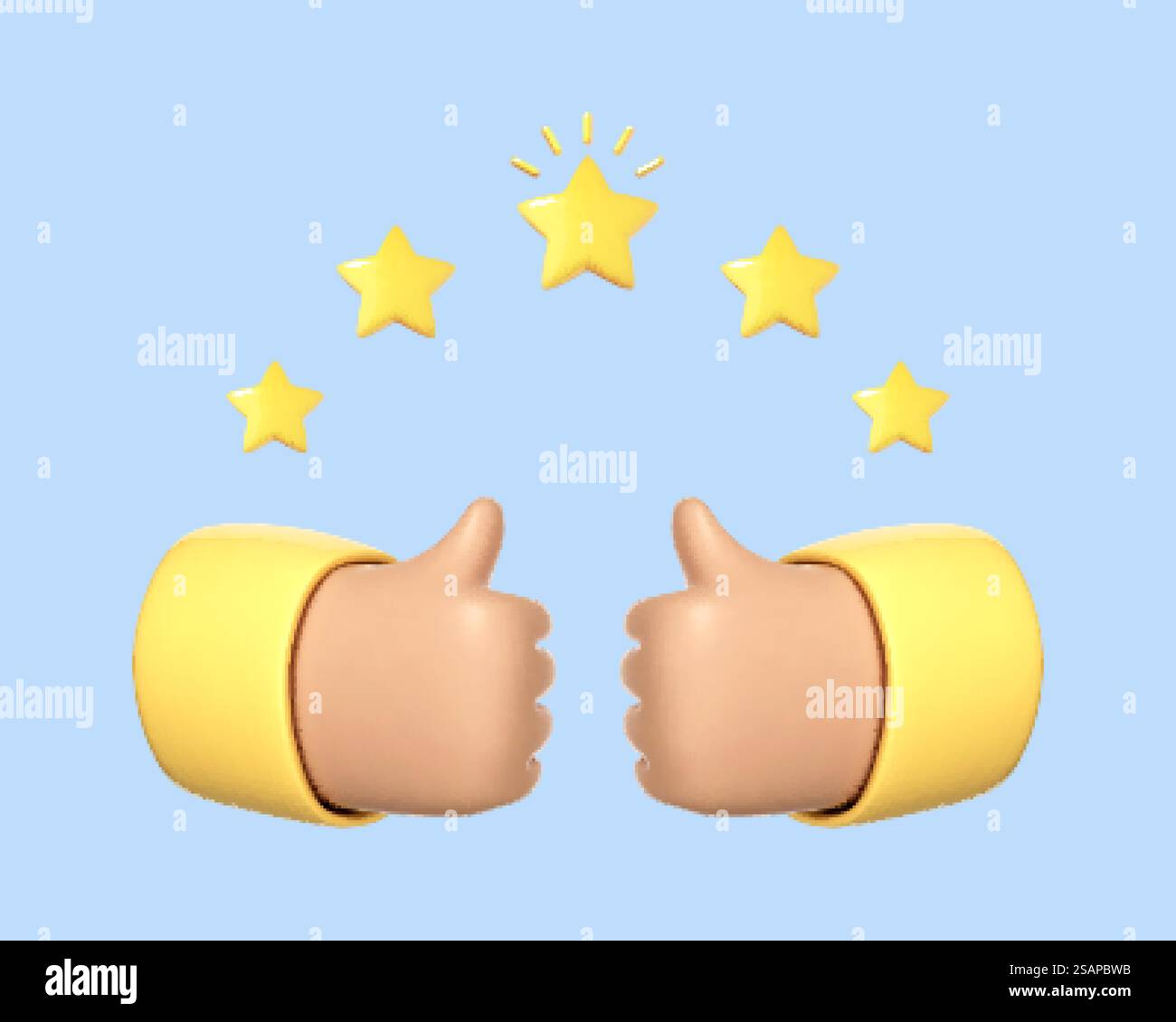 Two 3D cartoon hands show a gesture thumb up for success or good ...