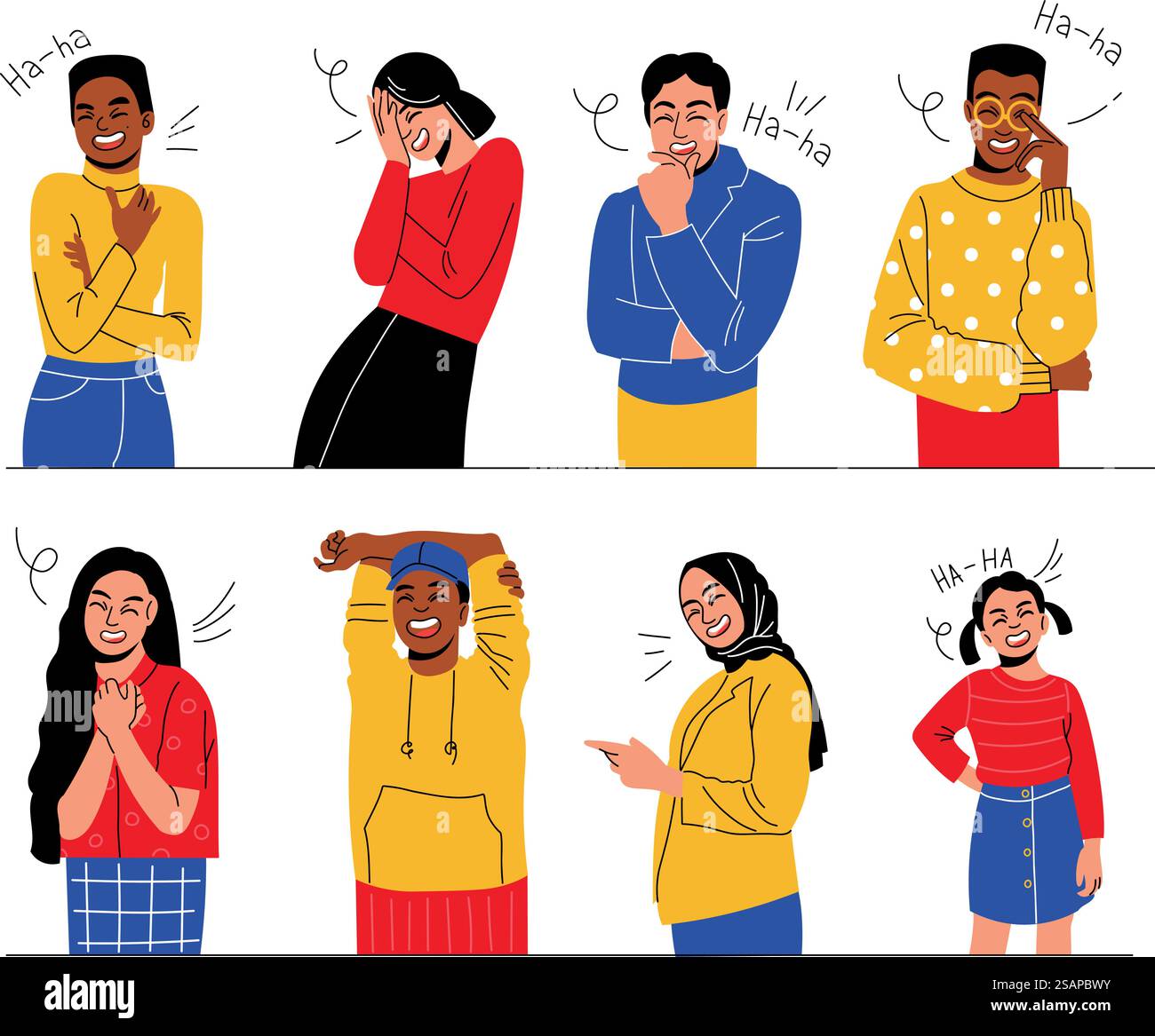 People laughing. Happy men and women. Funny young characters emotion ...