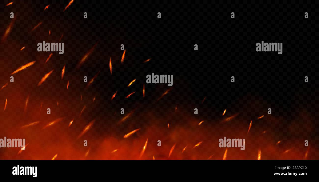 Realistic fire sparks on transparent background. Vector illustration of ...