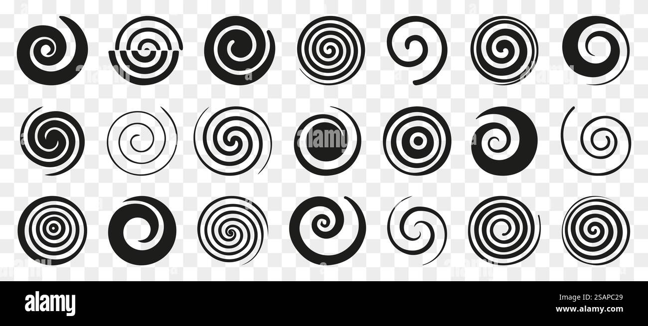 Funnel or swirl icons. Black vortex logo. Set of spiral element. Funnel ...