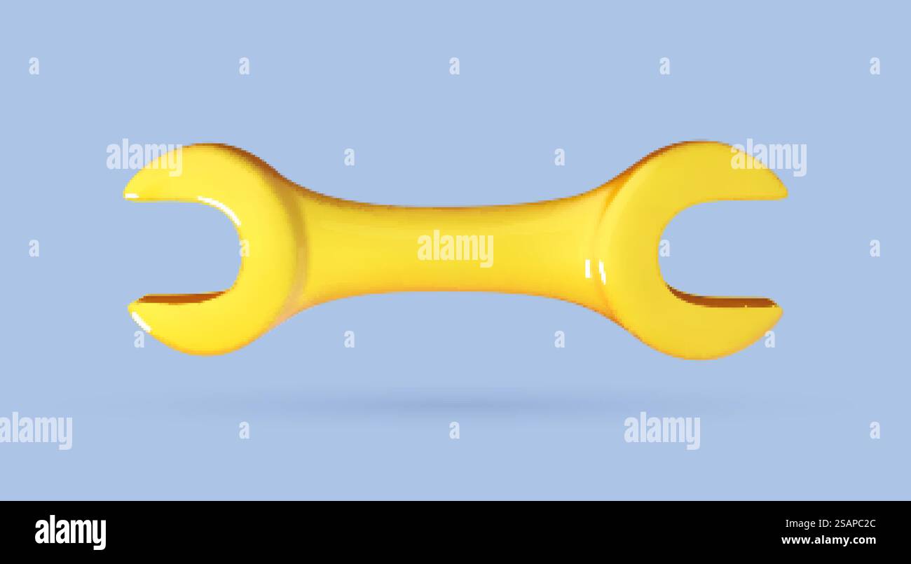 Yellow wrench icon in cartoon 3d style isolated on blue background ...