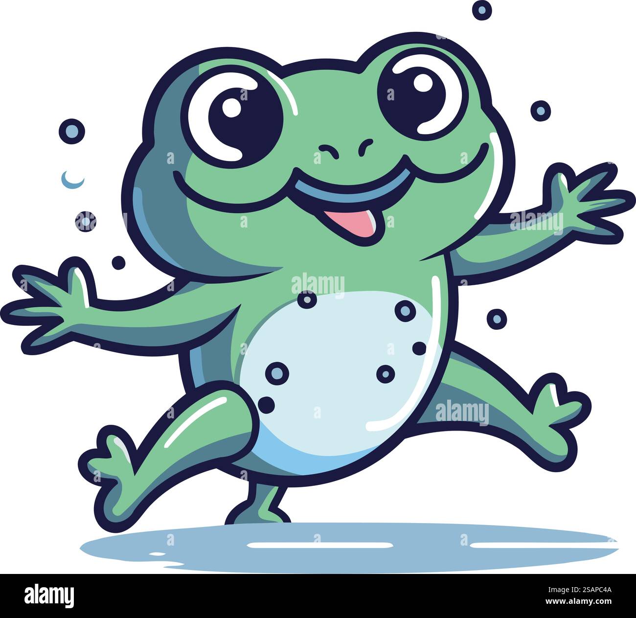 Funny frog running and jumping isolated on white background. Vector ...