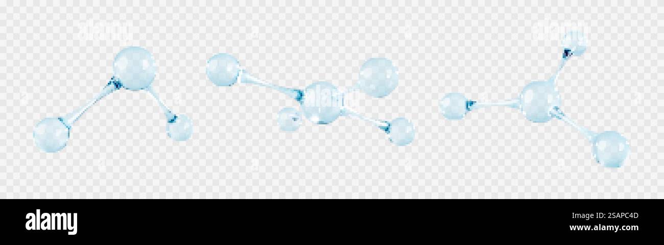 Set of transparent glass molecules model. 3D abstract molecular structures isolated on ...