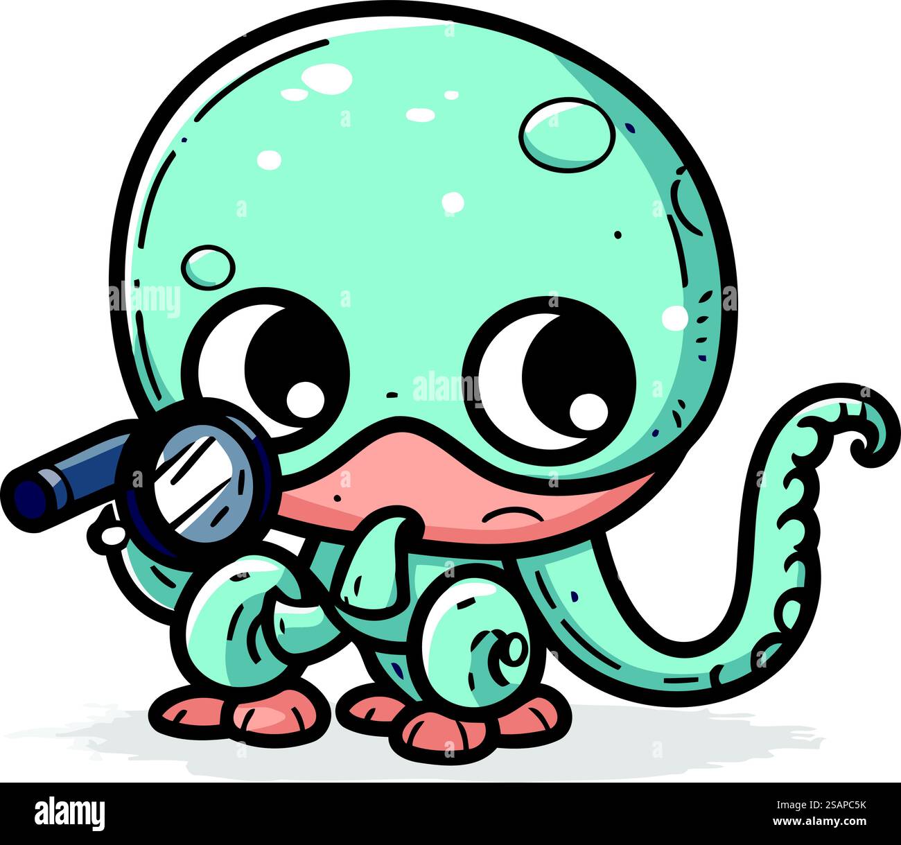 Octopus cartoon character with magnifying glass. Colorful vector ...