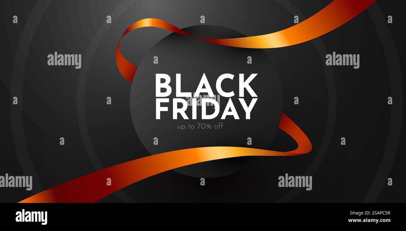 Premium black friday promo banner. Black circle frame with golden ...