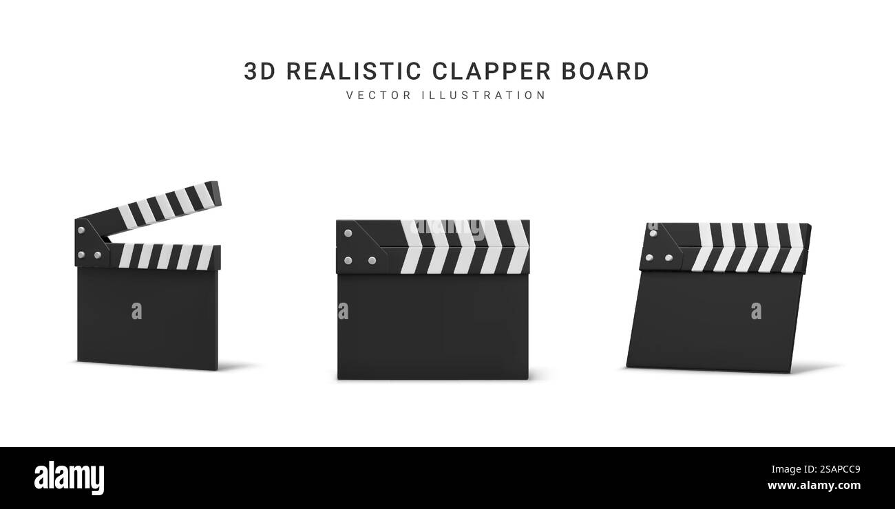 Set of 3d realistic clappers boards isolated on white background ...