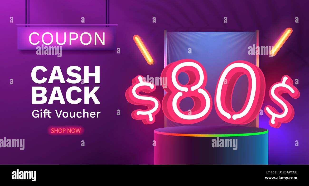 Coupon special voucher 80 dollar, Check banner special offer. Vector ...