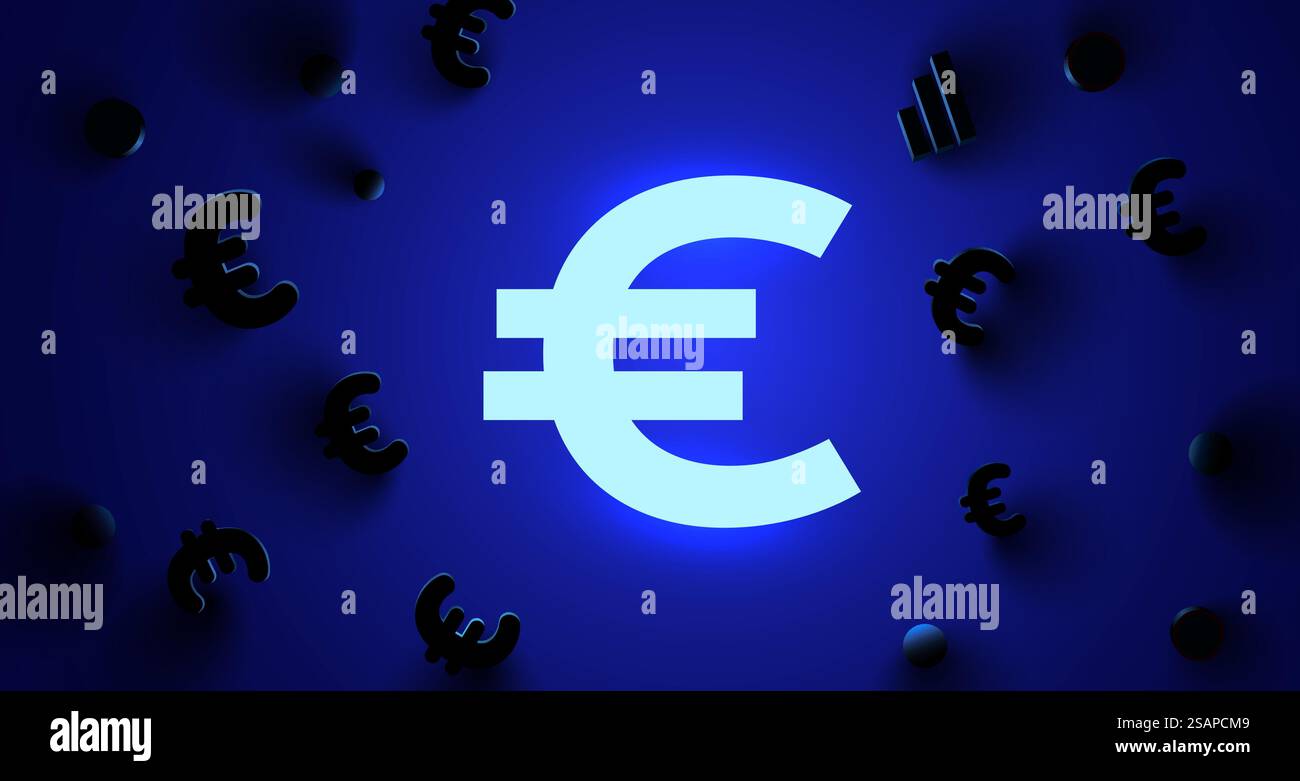 Euro sign neon light dark banner. Vector illustration. Euro sign neon ...