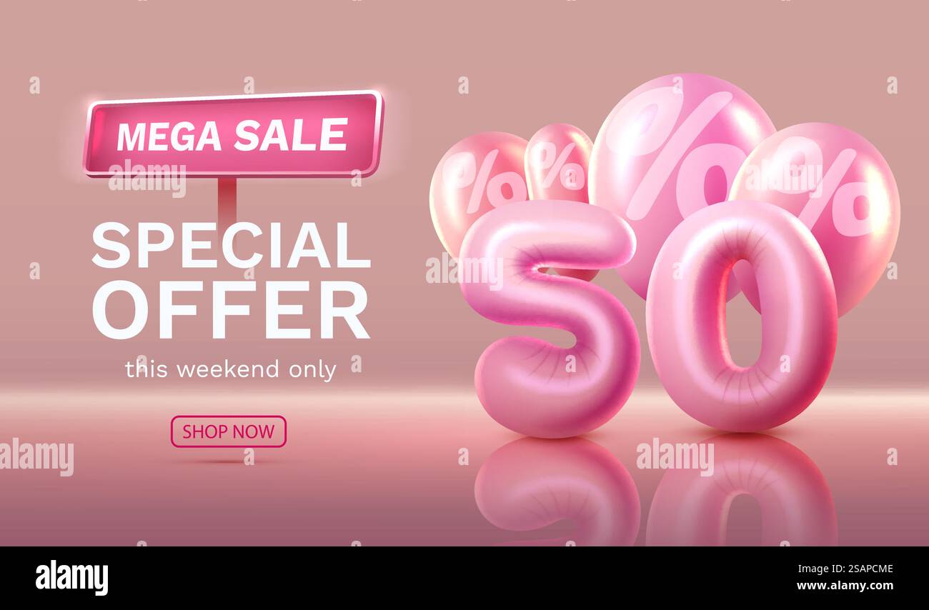Mega sale, special offer, 50 off sale banner. Sign board promotion ...