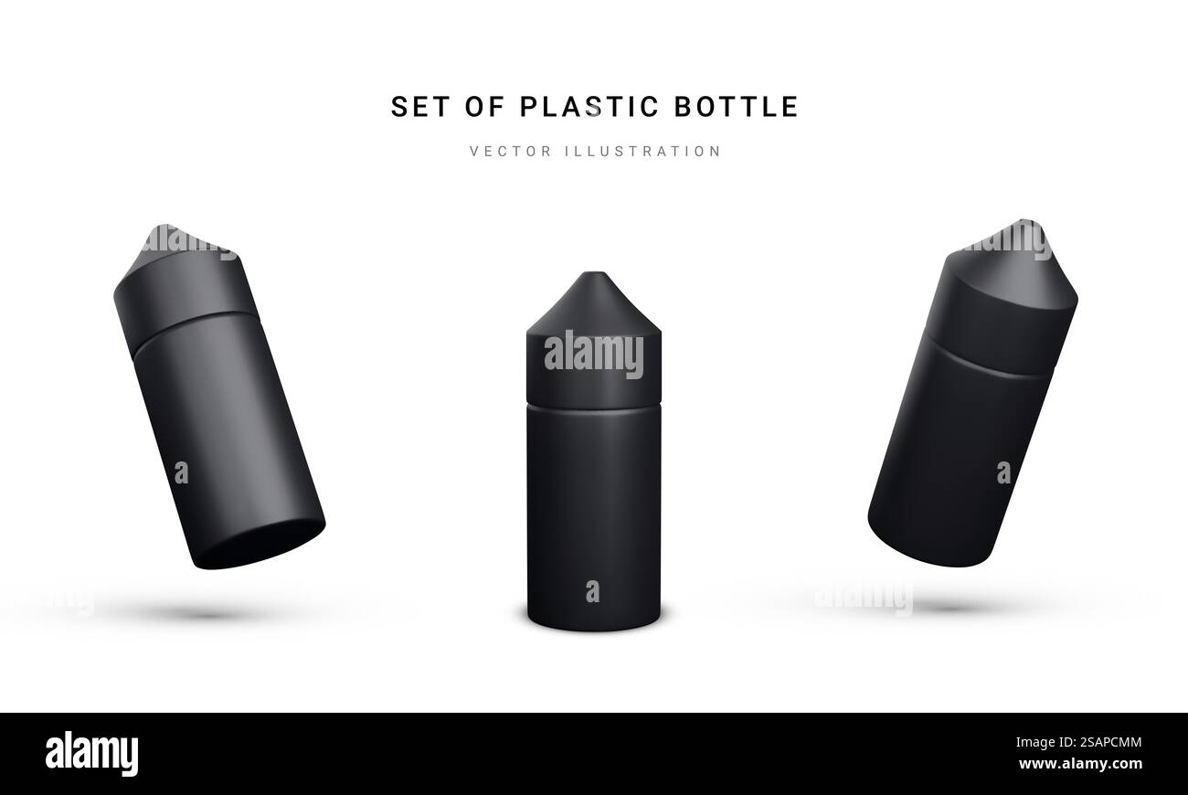 Set of 3d realistic plastic bottle with nicotine liquid for electronic ...