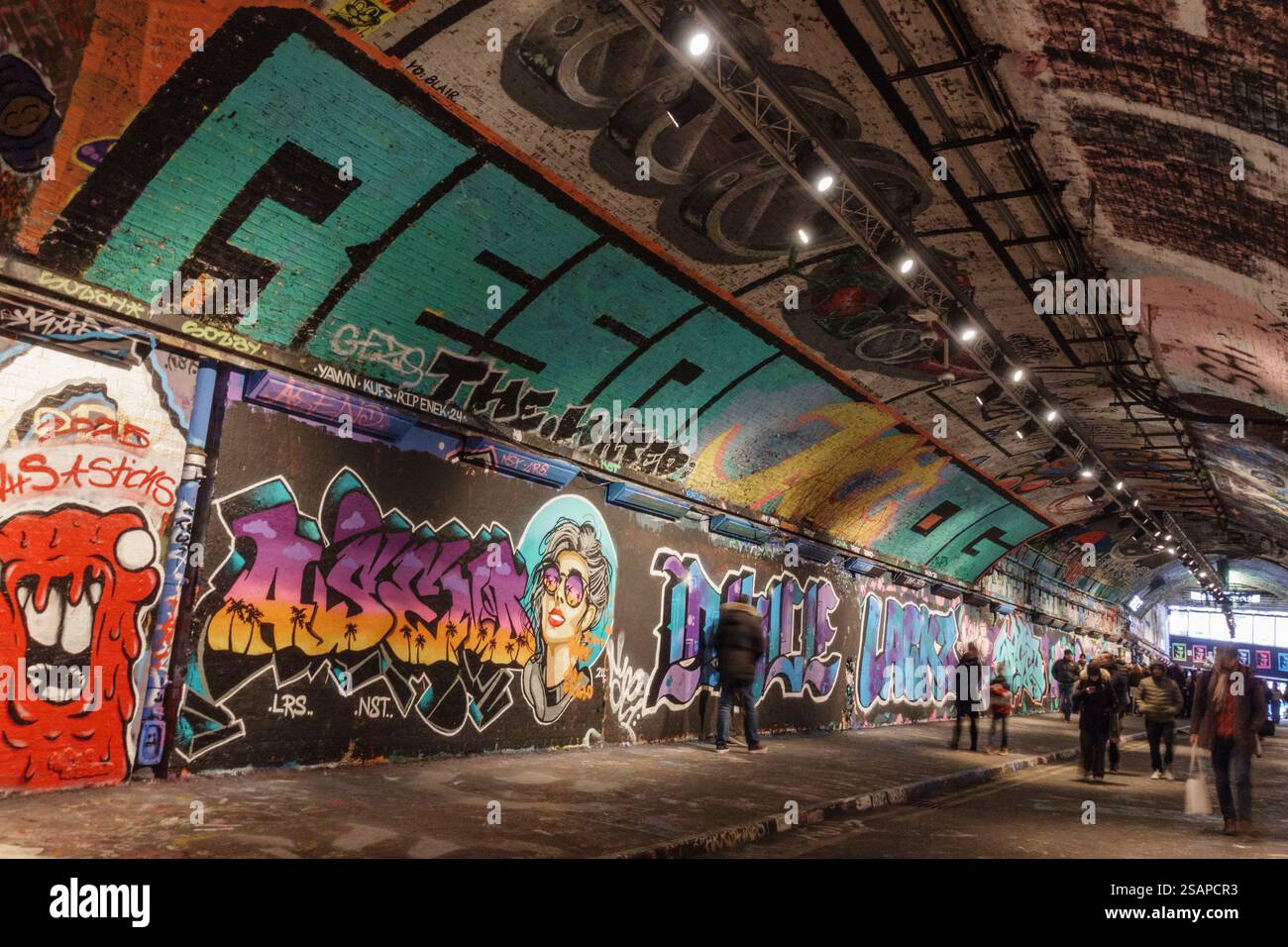 General view of the constantly changing graffiti artwork in Leake ...