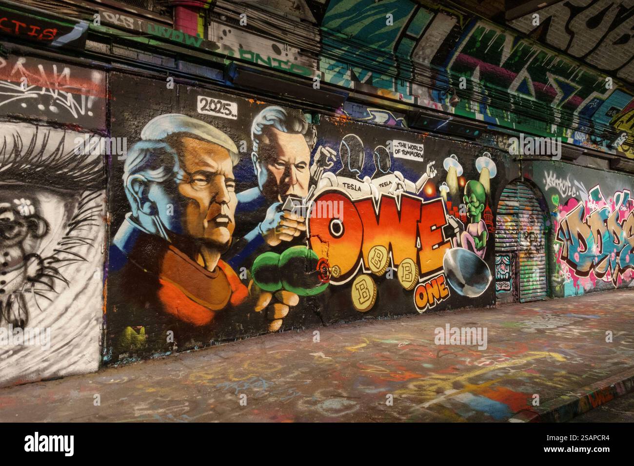 General view of the constantly changing graffiti artwork in Leake ...