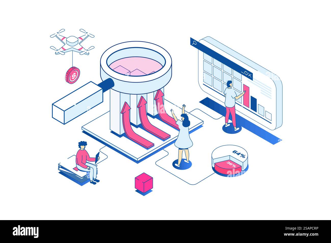 Data analysis concept in 3d isometric design. Analyst team working with ...